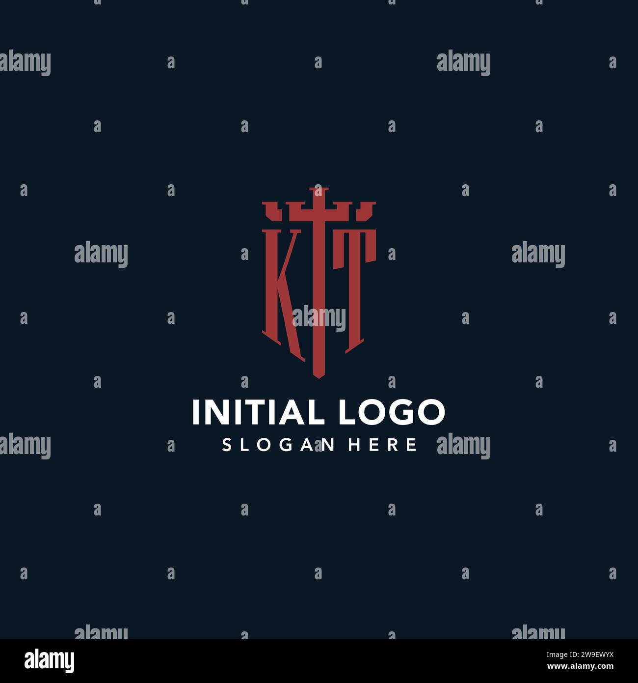 KT initial monogram logos with sword and shield shape design ideas ...