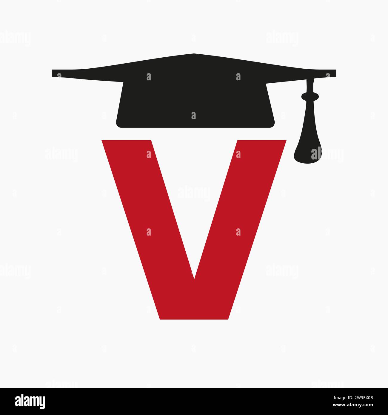 Education Logo On Letter V With Graduation Hat Icon. Study Symbol Stock ...