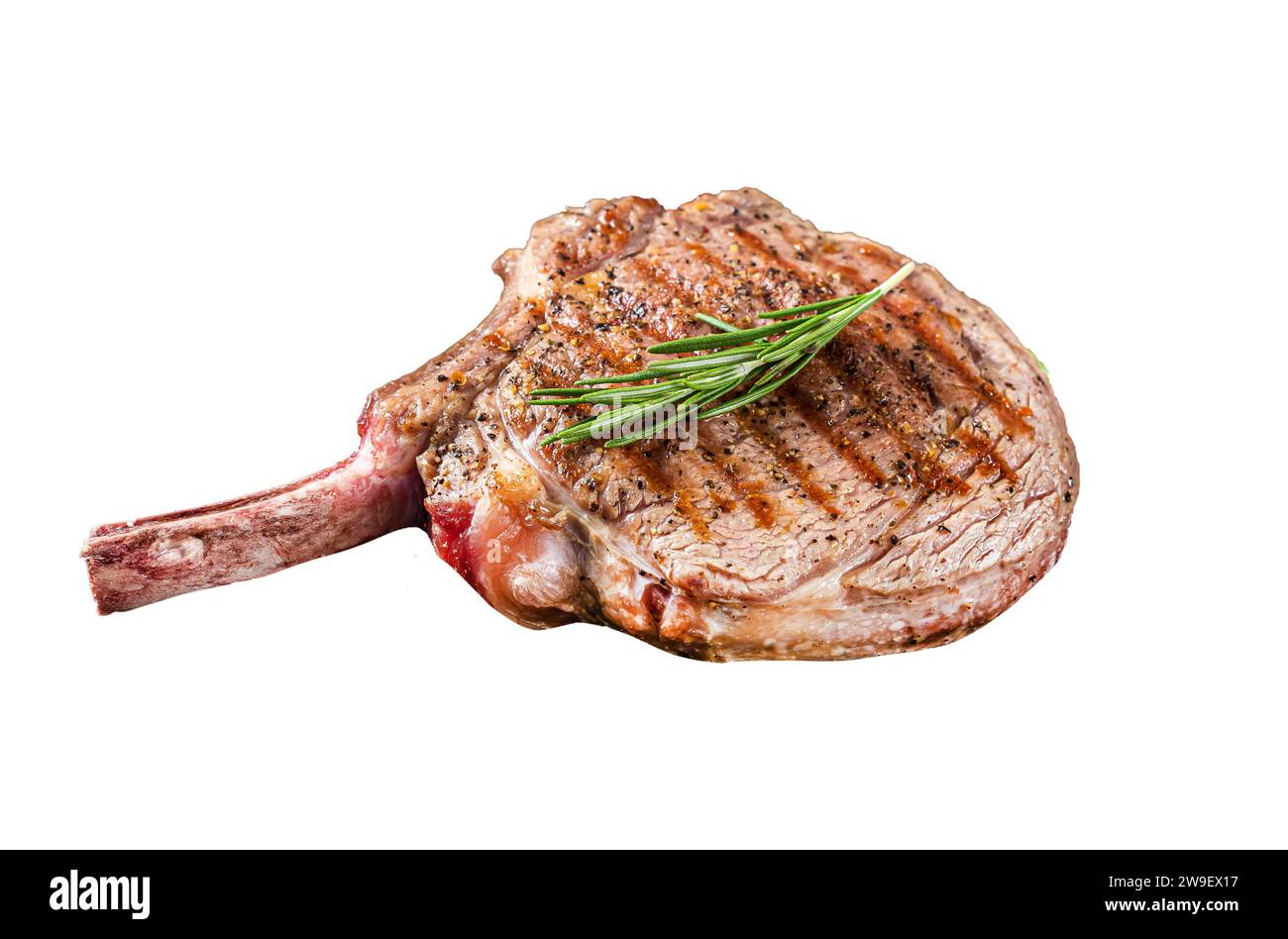 Grilled Tomahawk Rib eye beef (veal) steak Isolated on white background ...