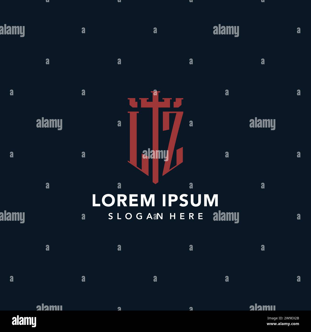 LZ initial monogram logos with sword and shield shape design ideas ...