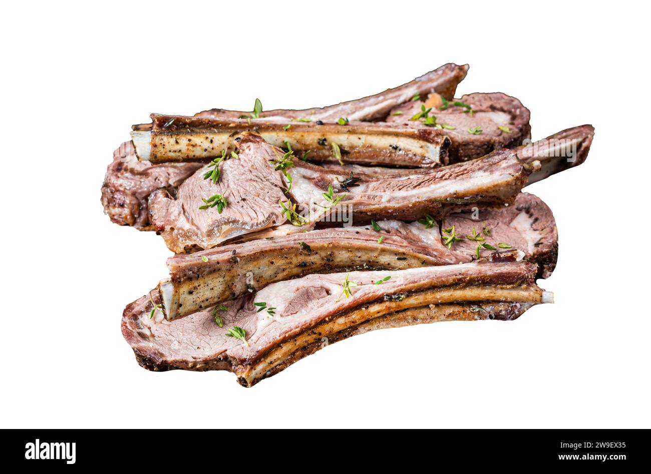 BBQ Grilled Lamb Ribs Chops steaks Isolated on white background, top ...