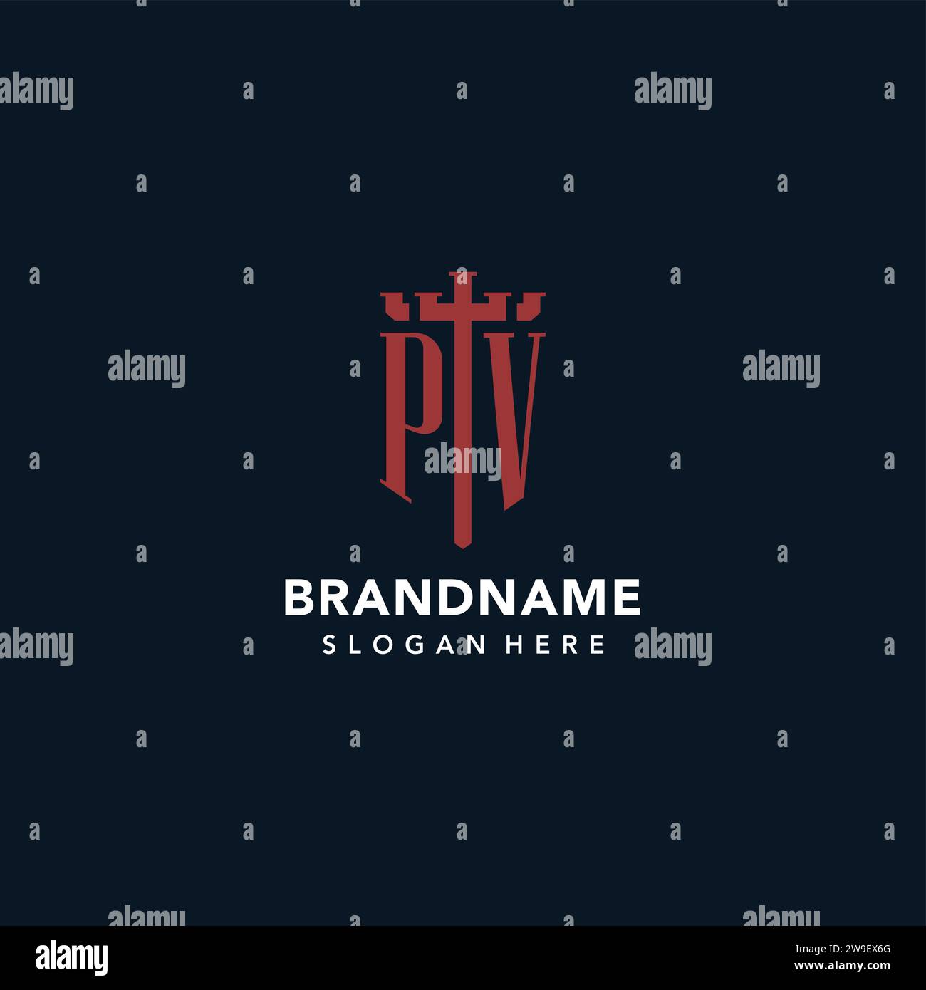 PV initial monogram logos with sword and shield shape design ideas ...