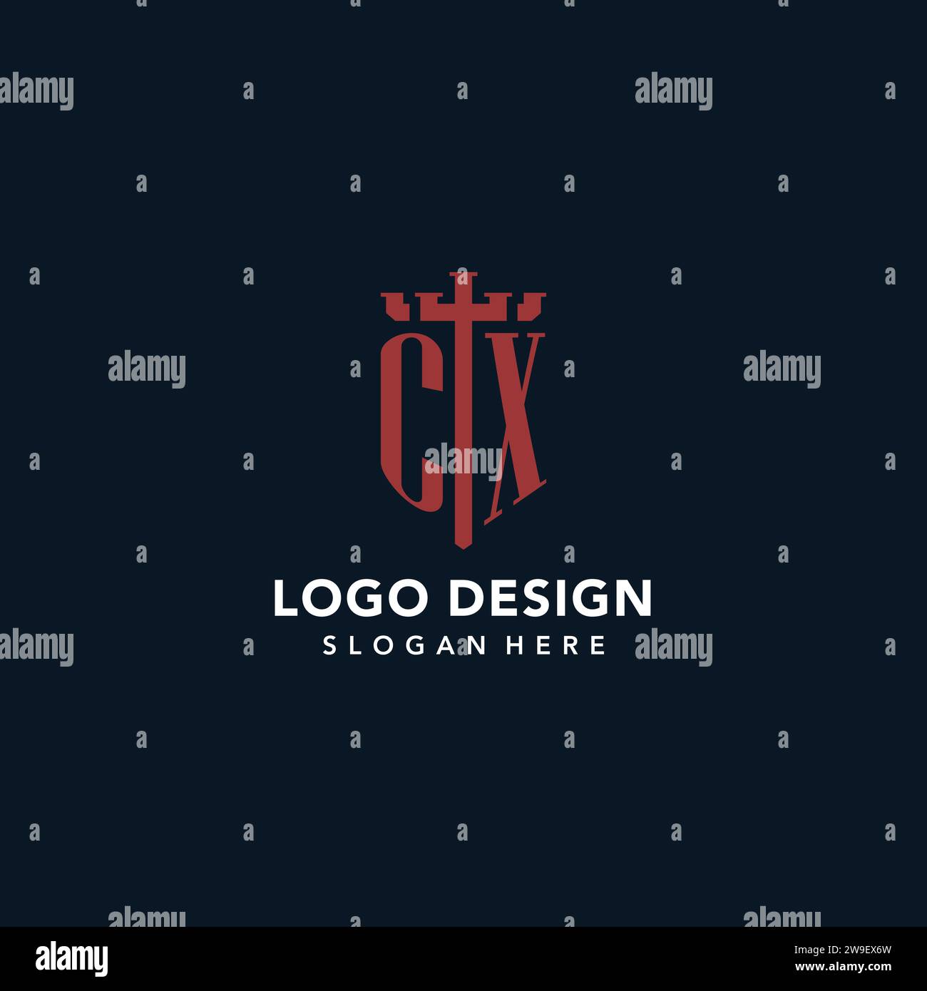 CX initial monogram logos with sword and shield shape design ideas ...