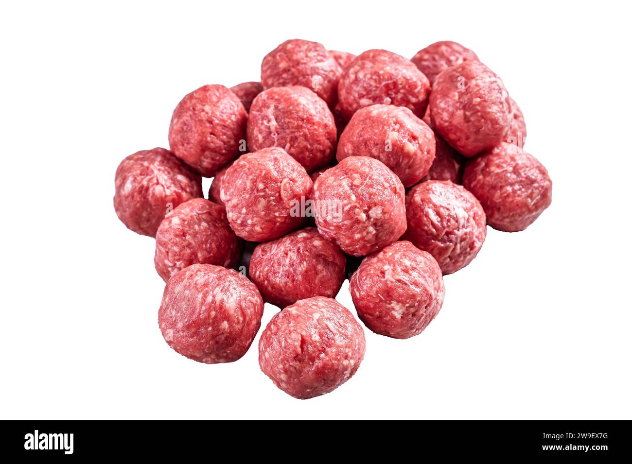 Uncooked Raw beef and pork meatballs with spices Isolated on white ...