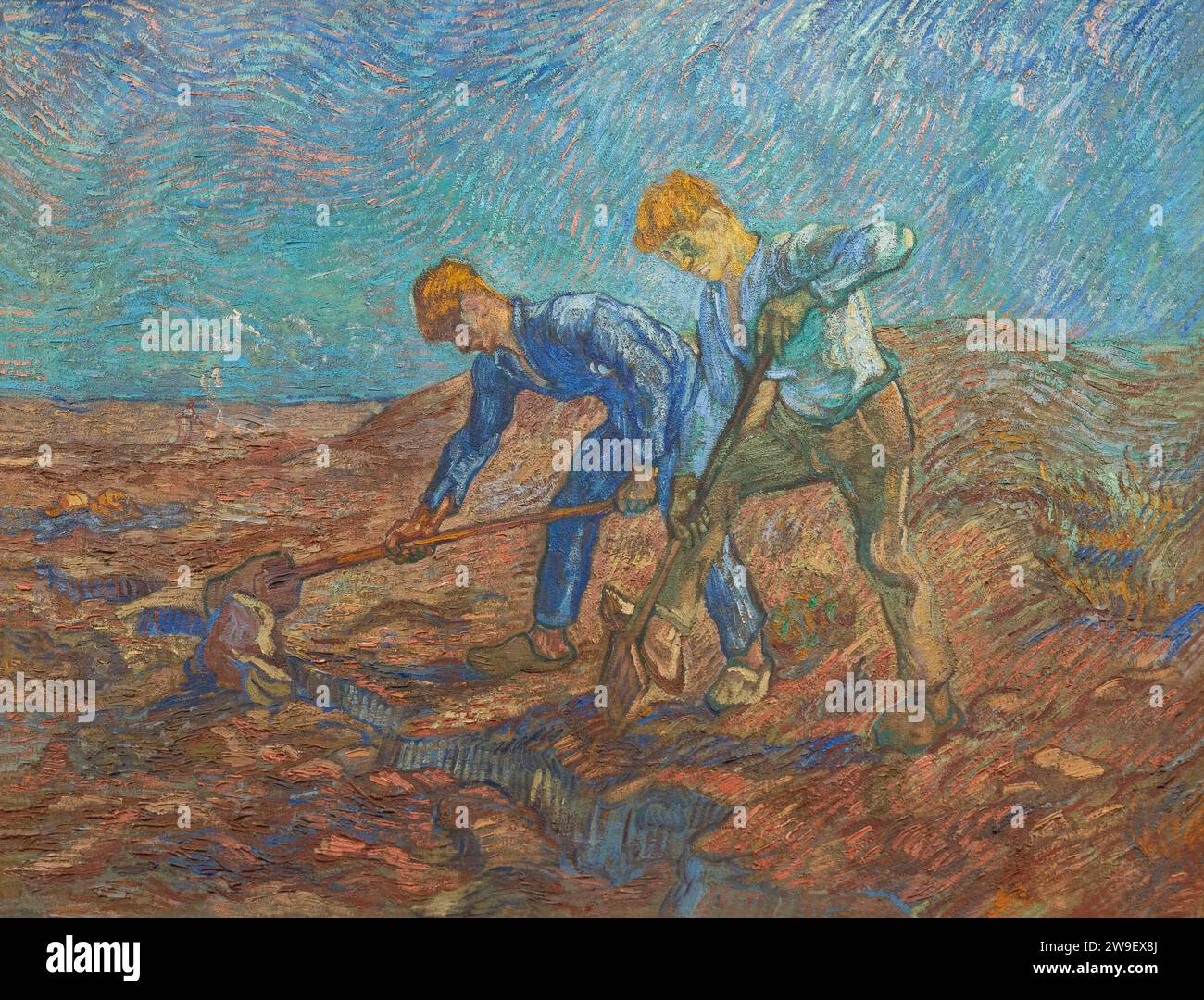 Two Peasants Digging (After Millet), Vincent van Gogh, 1889 Stock Photo ...