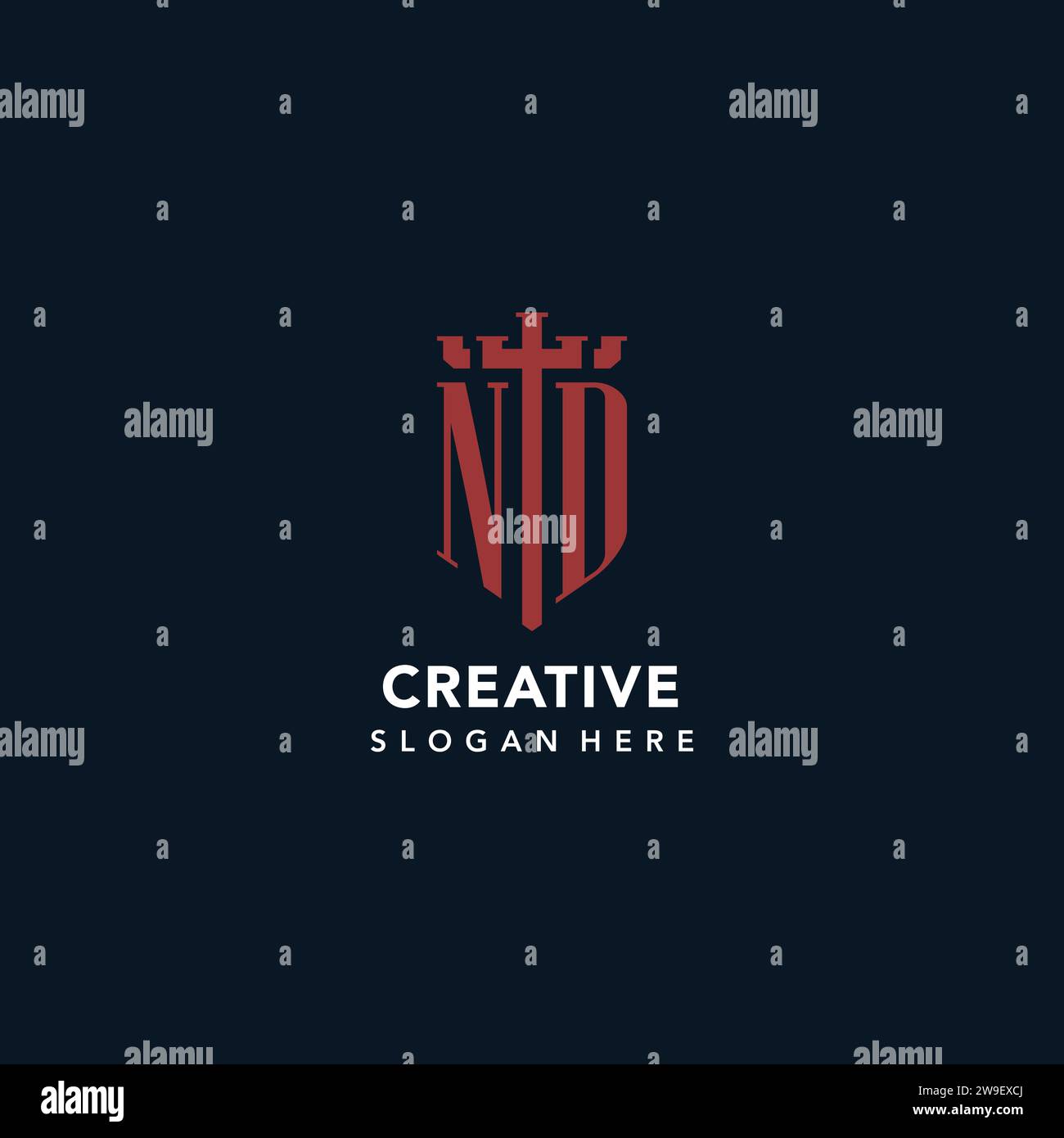 ND initial monogram logos with sword and shield shape design ideas ...