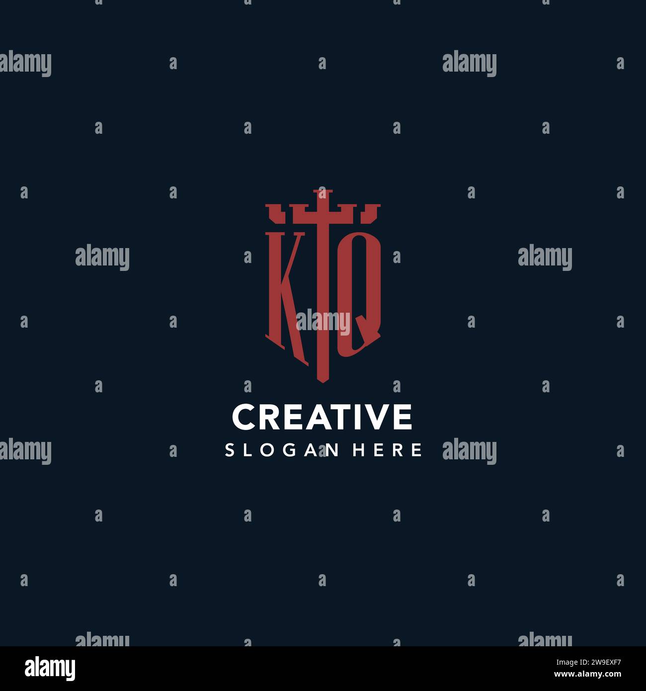 KQ initial monogram logos with sword and shield shape design ideas ...