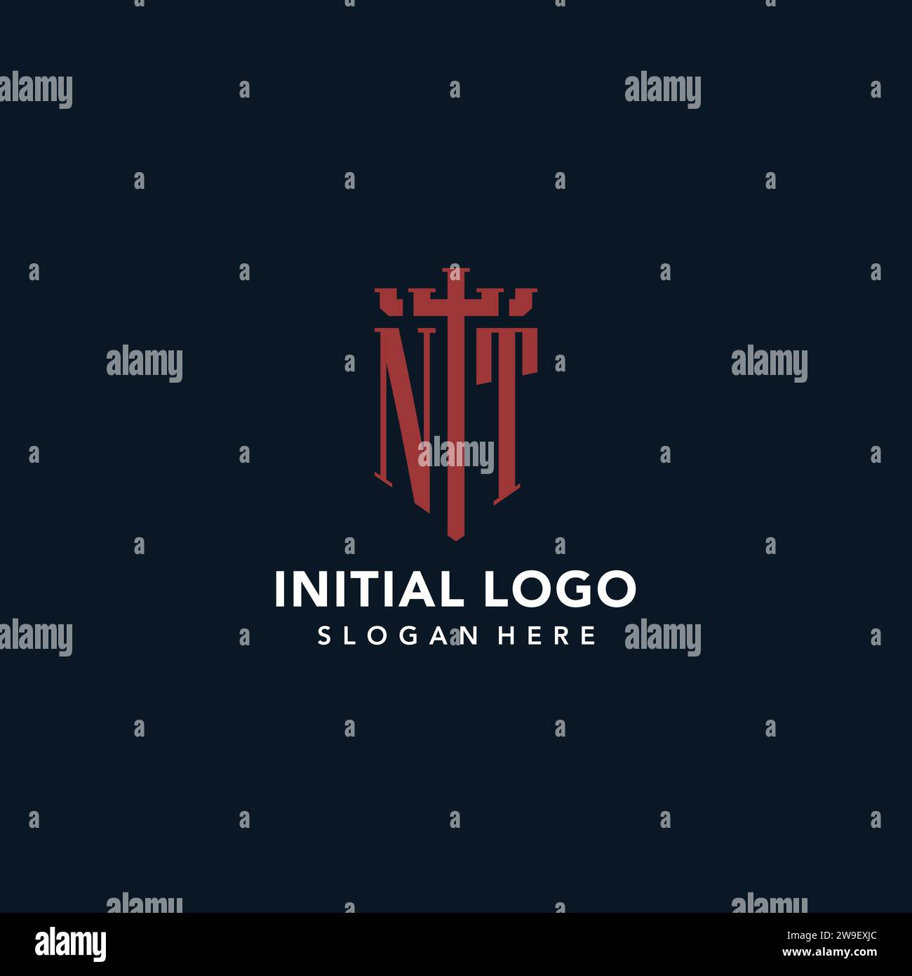 NT initial monogram logos with sword and shield shape design ideas ...
