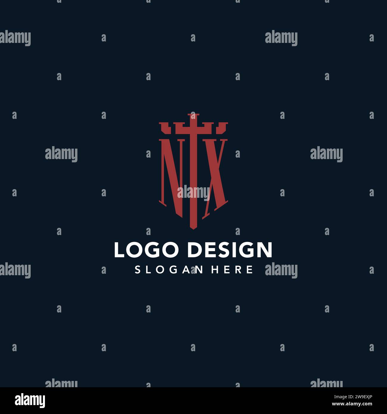 NX initial monogram logos with sword and shield shape design ideas ...