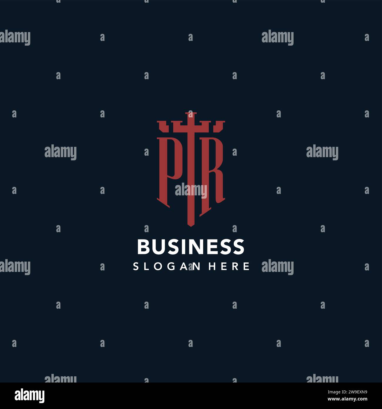 PR initial monogram logos with sword and shield shape design ideas ...