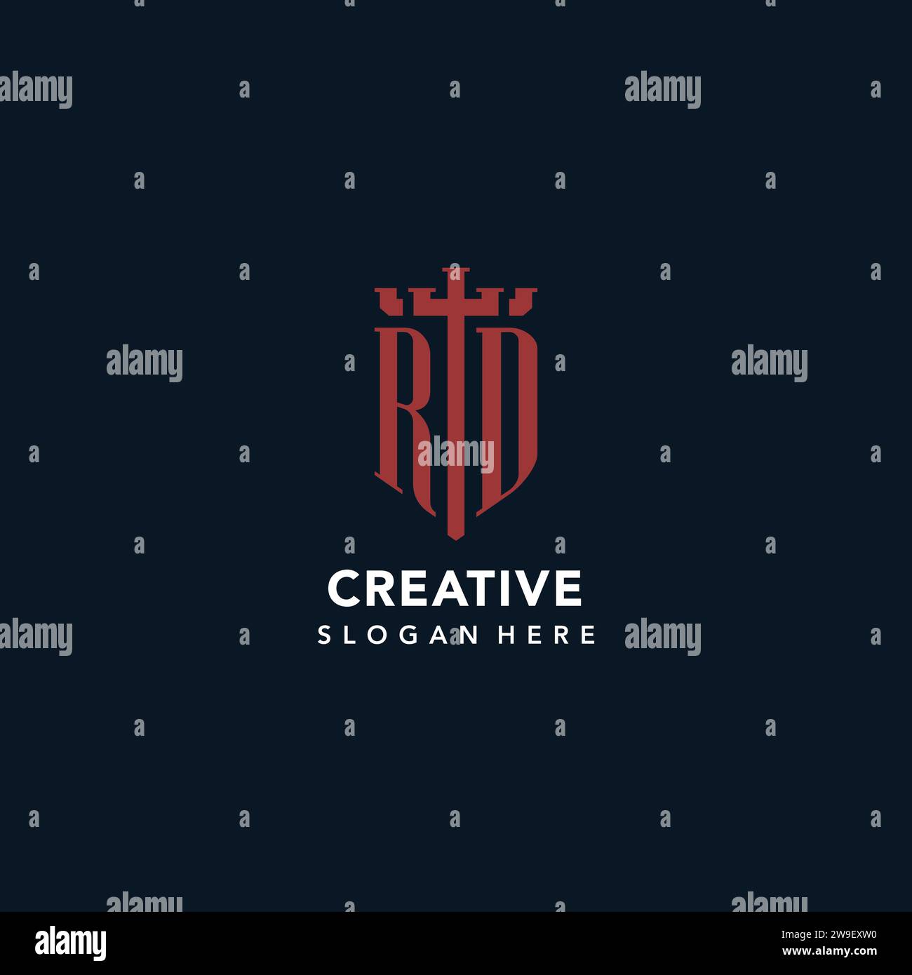 RD initial monogram logos with sword and shield shape design ideas ...