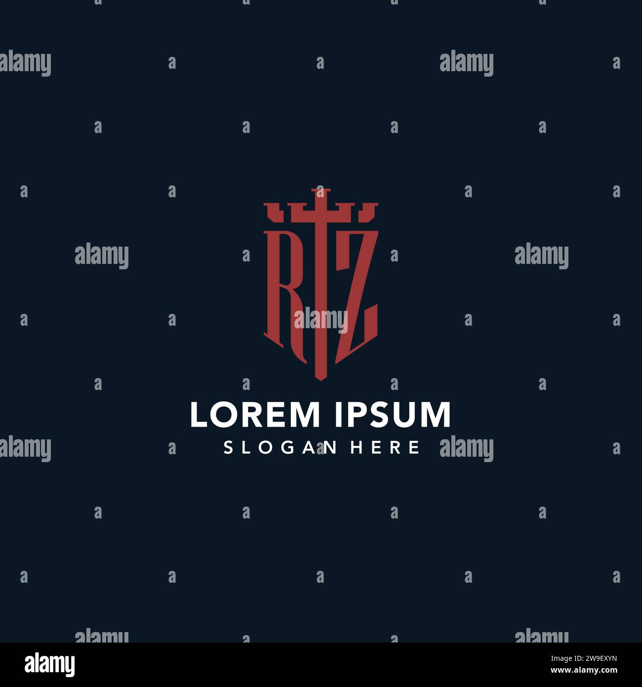 RZ initial monogram logos with sword and shield shape design ideas ...