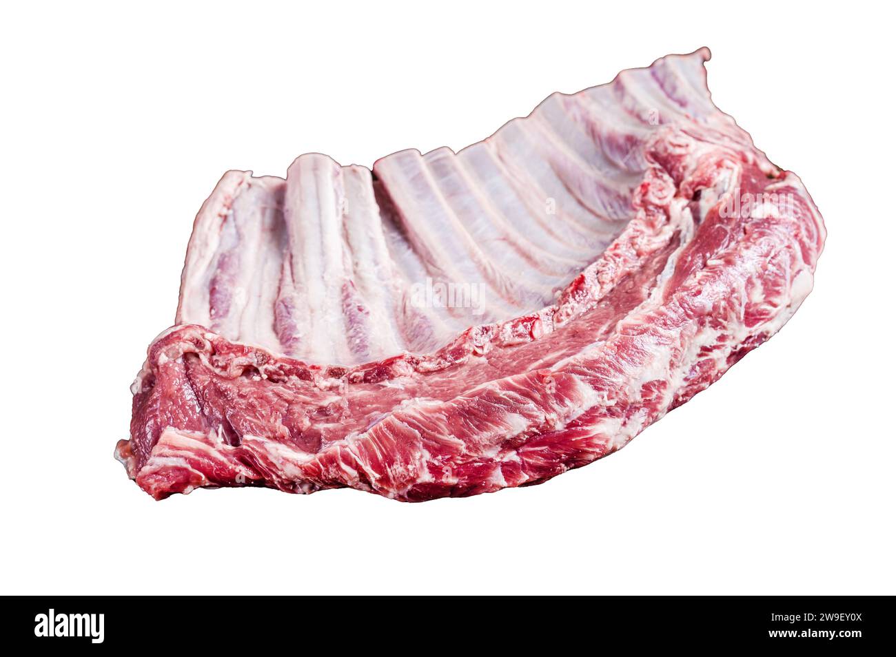 Raw rack of mutton lamb ribs Isolated on white background, top view ...