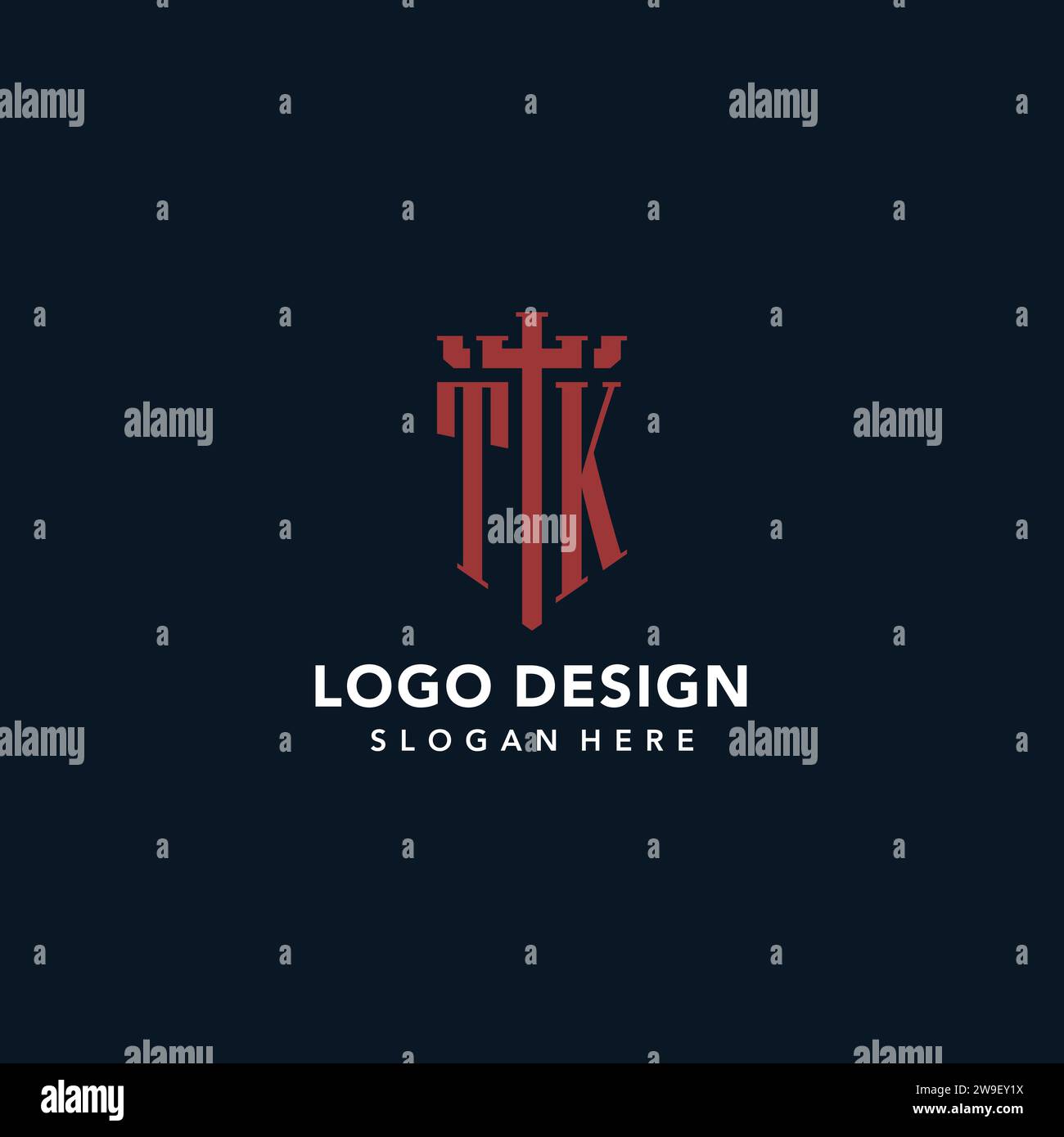 TK initial monogram logos with sword and shield shape design ideas ...