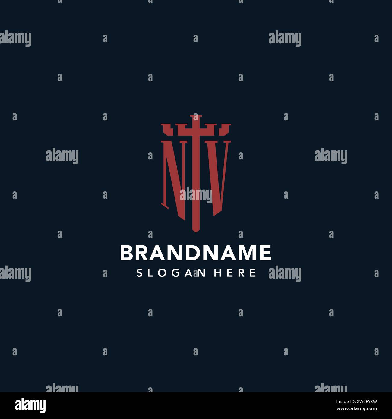 NV initial monogram logos with sword and shield shape design ideas ...