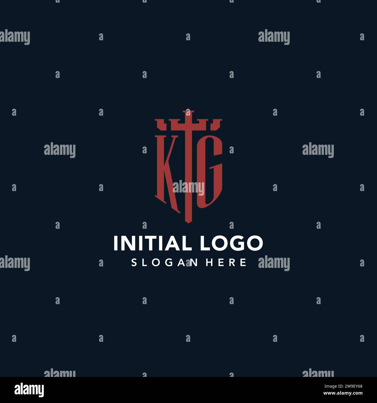 KG initial monogram logos with sword and shield shape design ideas ...