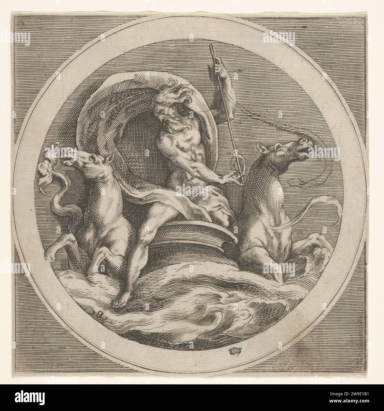 Neptune rising from the sea and bearing a staff, accompanied by two ...