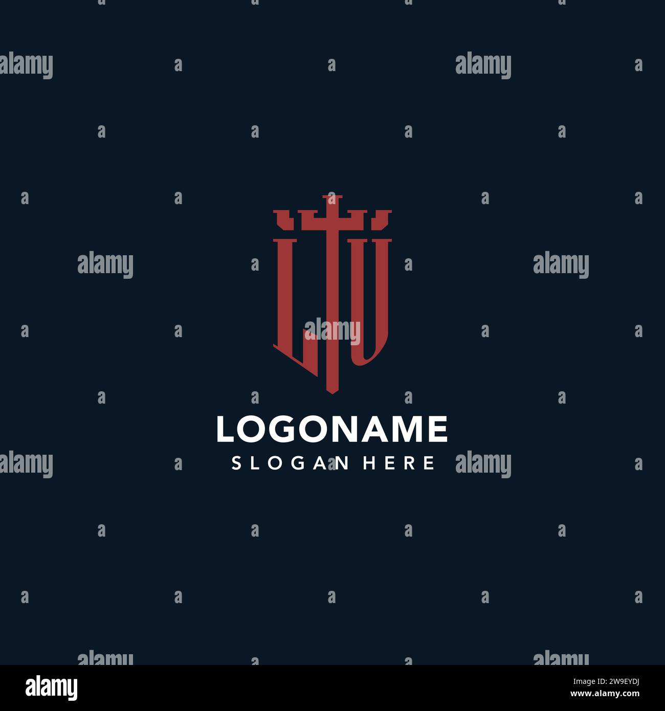 LU initial monogram logos with sword and shield shape design ideas ...