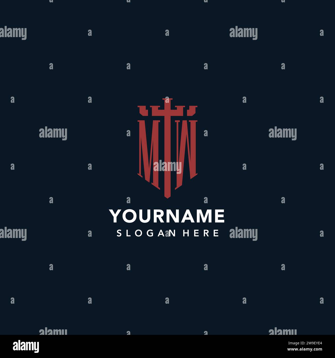 MW initial monogram logos with sword and shield shape design ideas ...