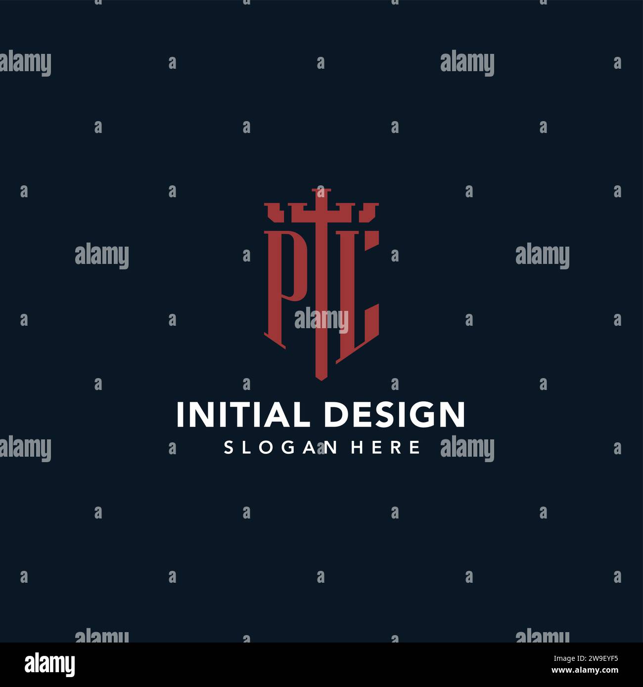 PL initial monogram logos with sword and shield shape design ideas ...