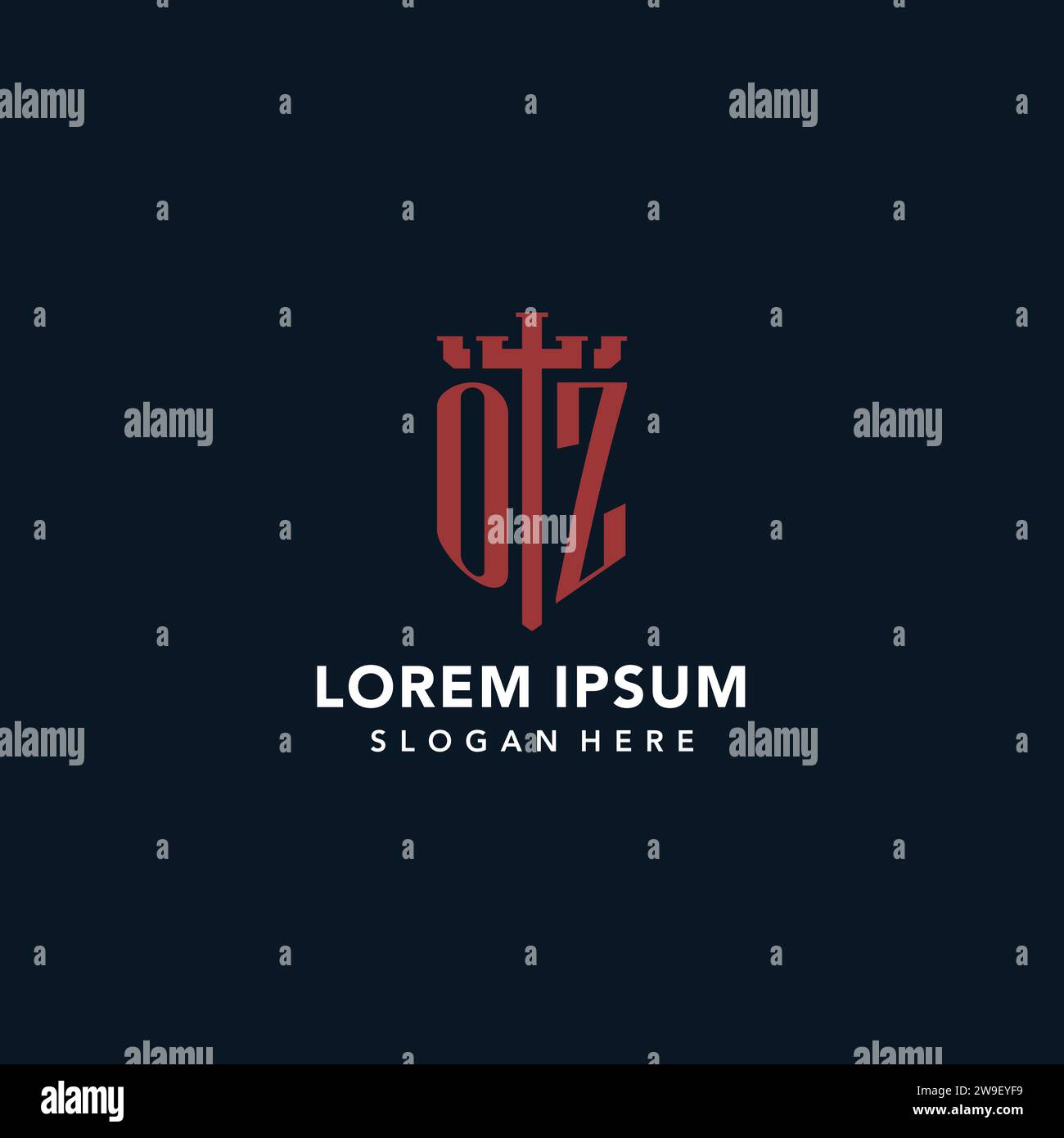 OZ initial monogram logos with sword and shield shape design ideas ...