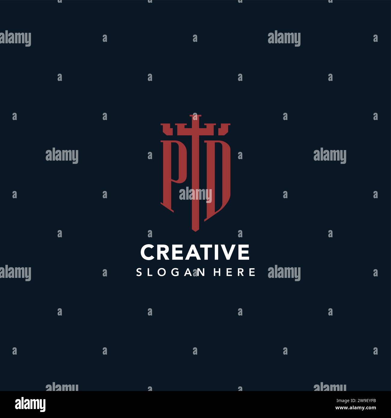 PD initial monogram logos with sword and shield shape design ideas ...