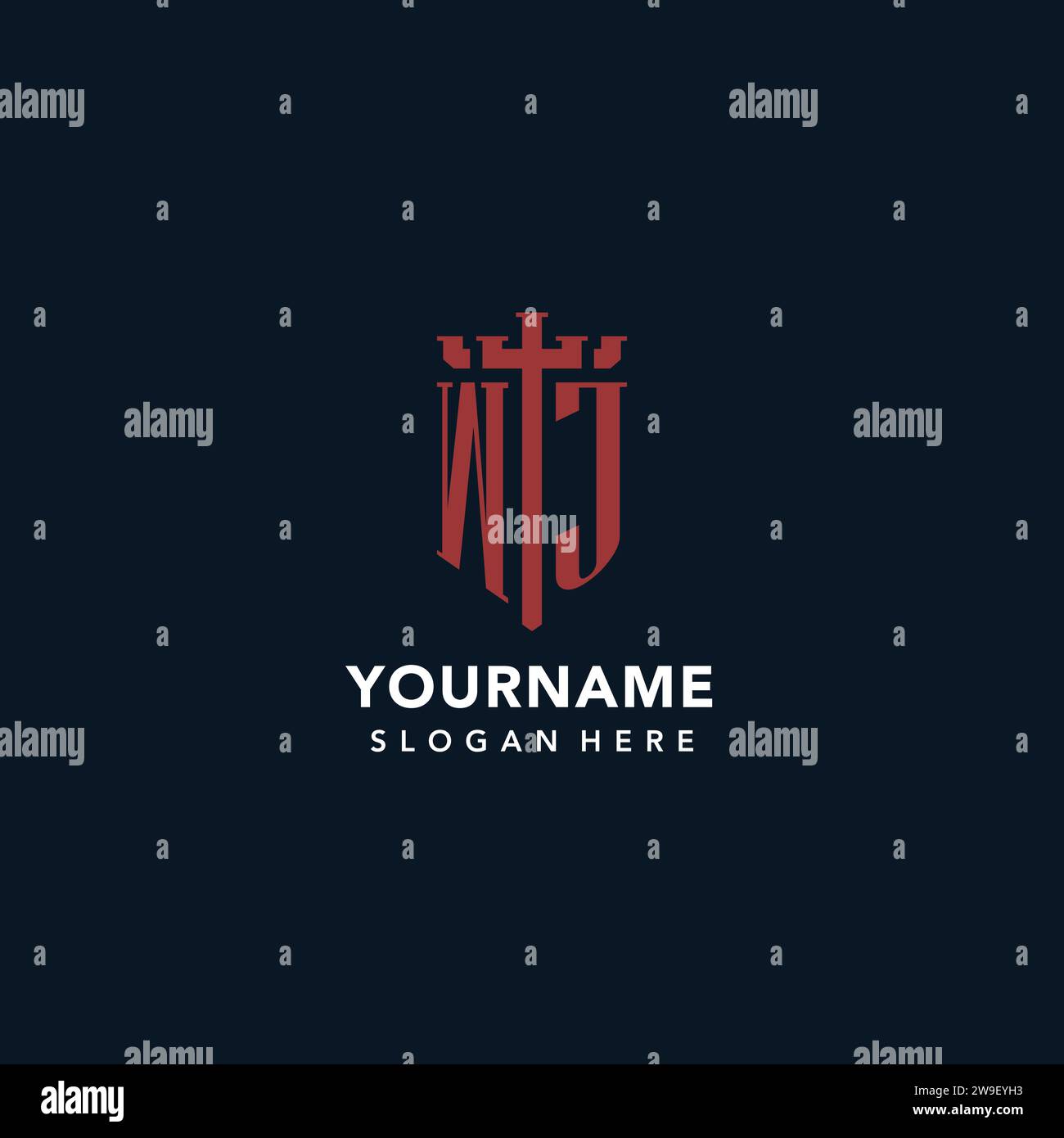 WJ initial monogram logos with sword and shield shape design ideas ...