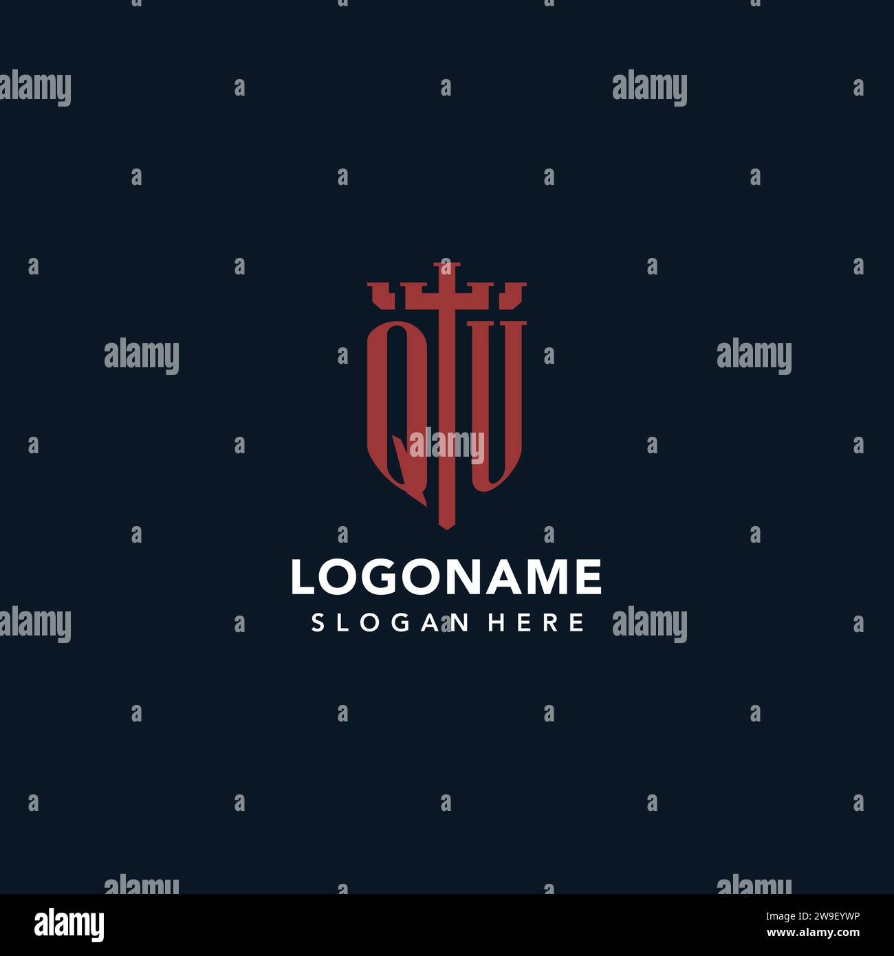 QU initial monogram logos with sword and shield shape design ideas ...