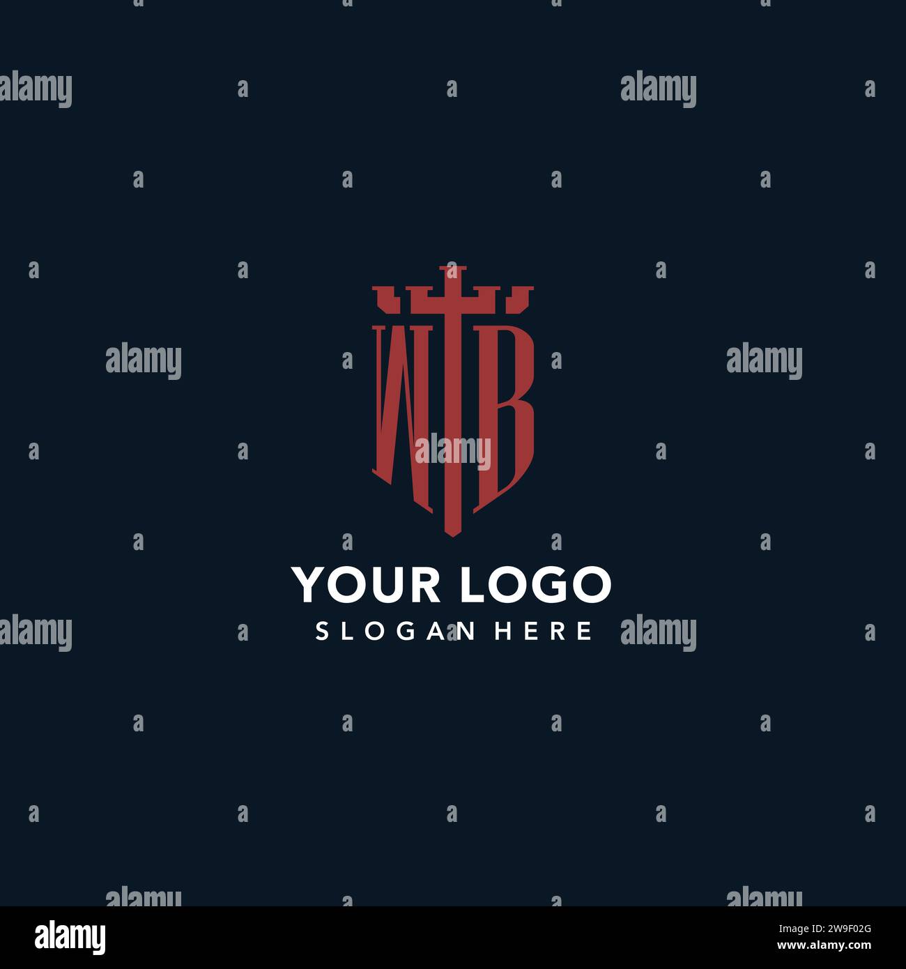 WB initial monogram logos with sword and shield shape design ideas ...
