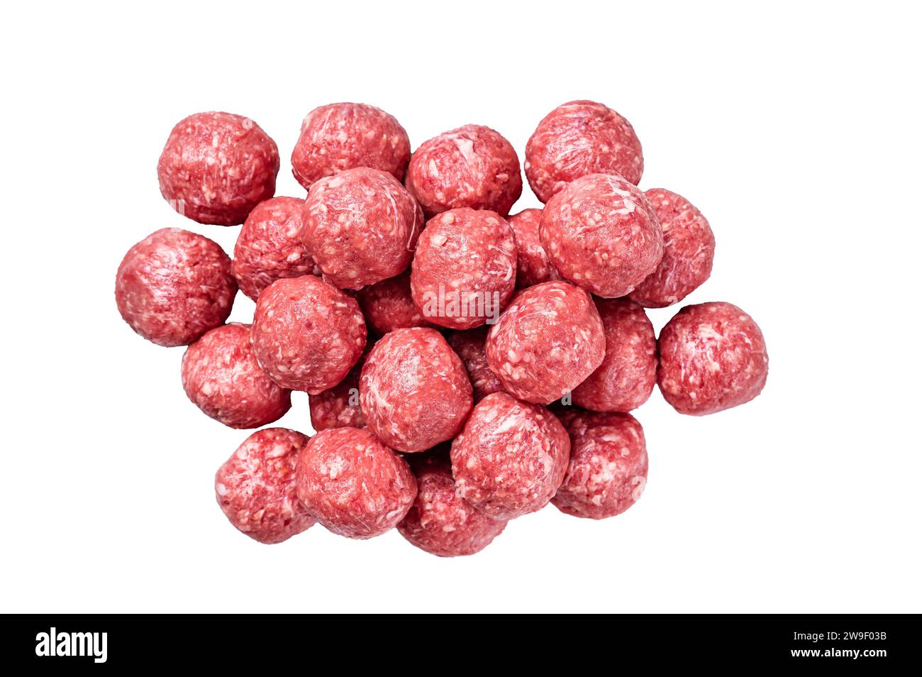 Uncooked Raw beef and pork meatballs with spices Isolated on white ...