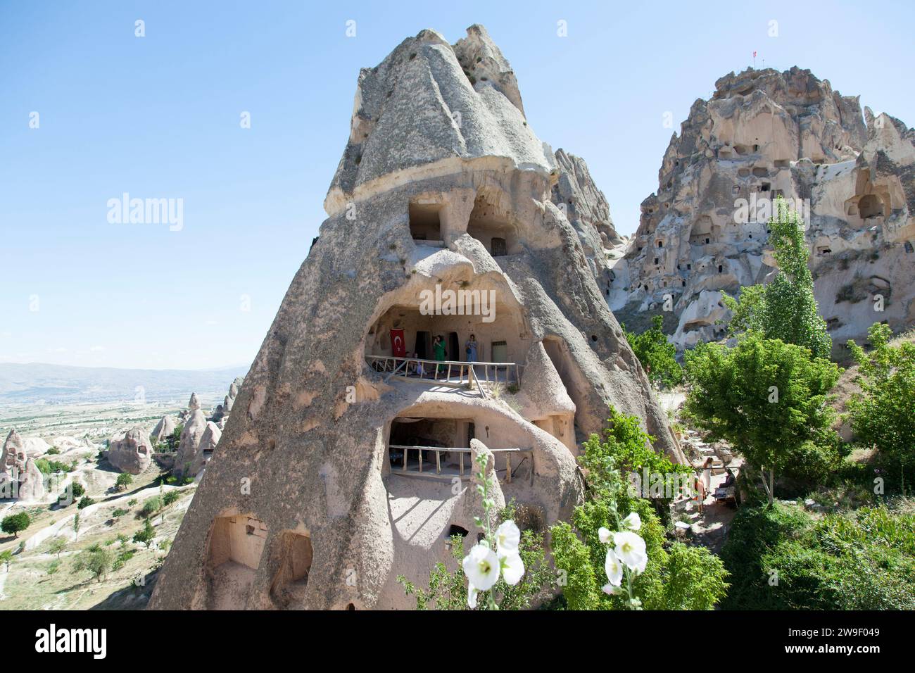 The view of Uchisar town residential caves inside eroded rock ...