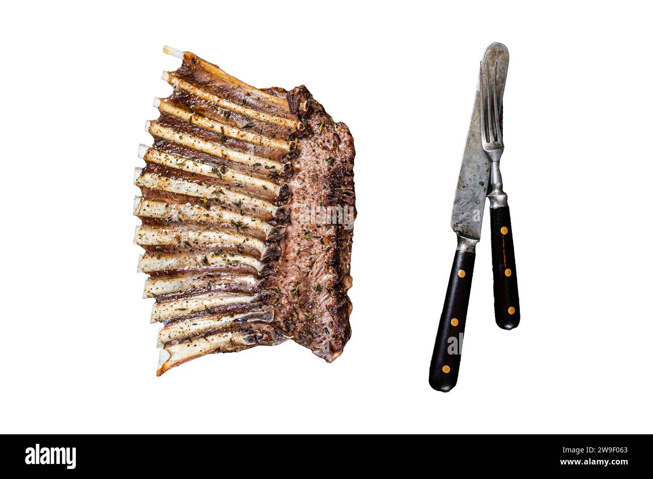 BBQ Grilled rack of Lamb mutton Ribs Chops Isolated on white background ...