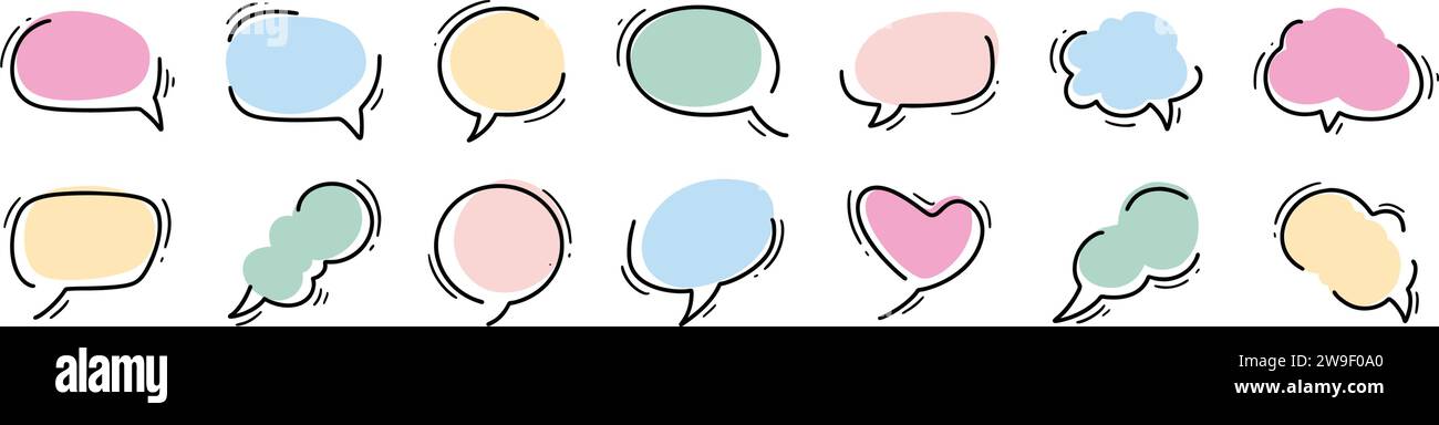 Comic hand drawn loose speech bubble frame set. Cute line decoration ...