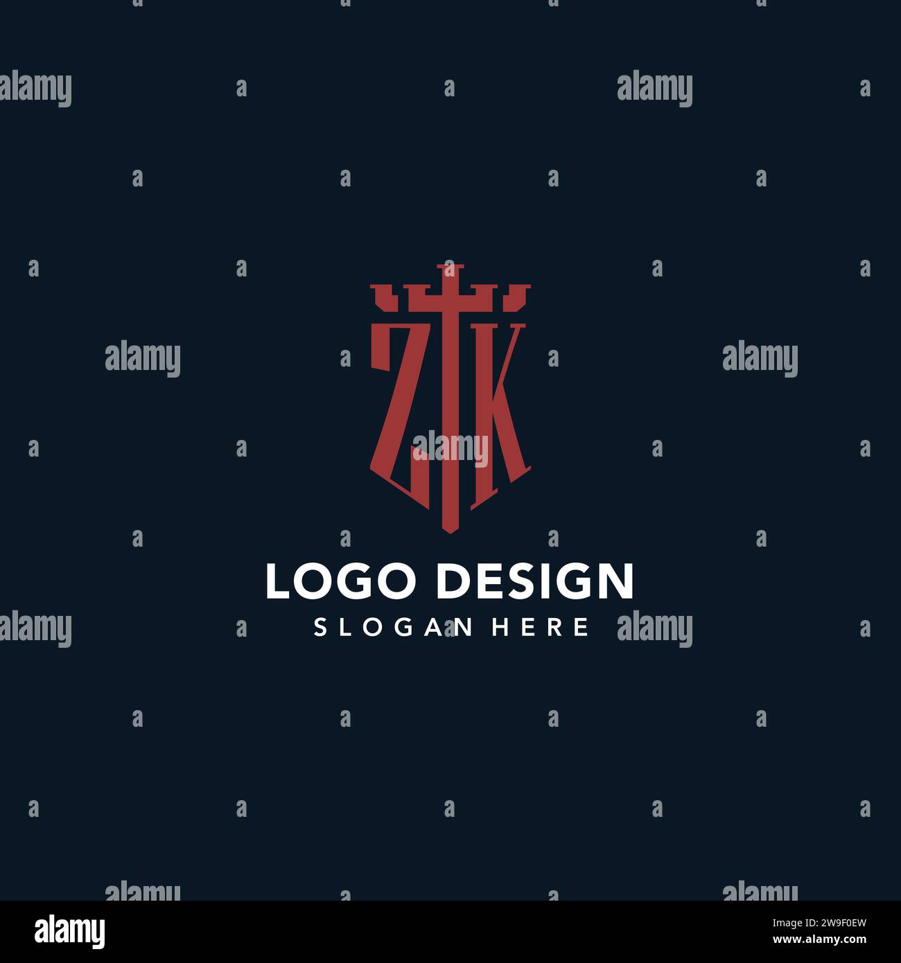 ZK initial monogram logos with sword and shield shape design ideas ...