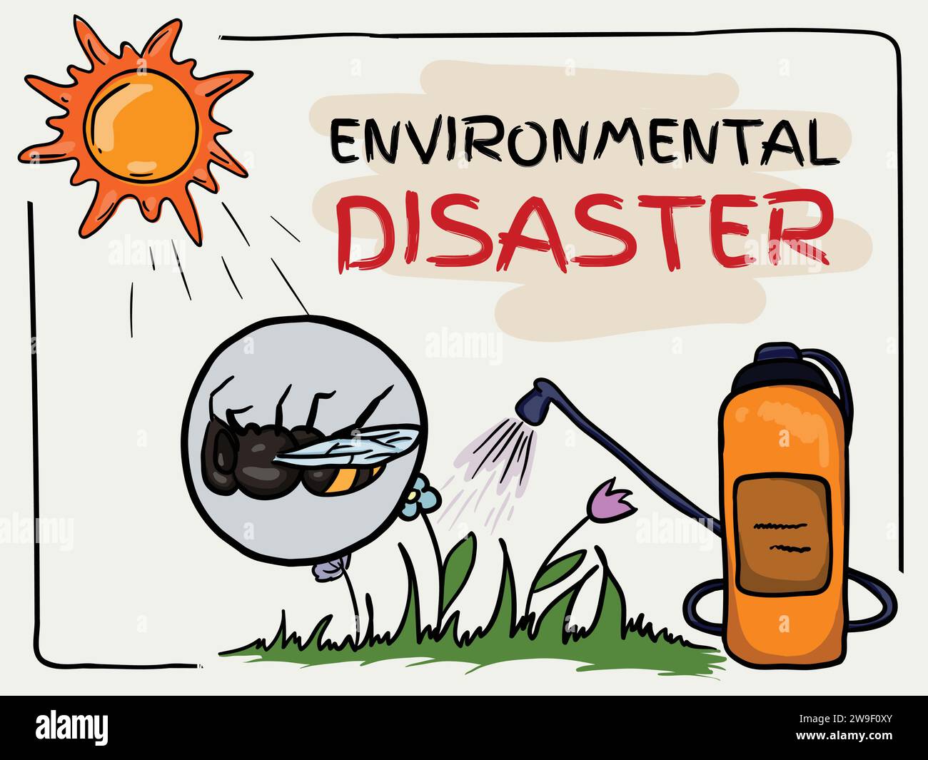 Vector illustration of environmental disaster. Extinction of bees and ...