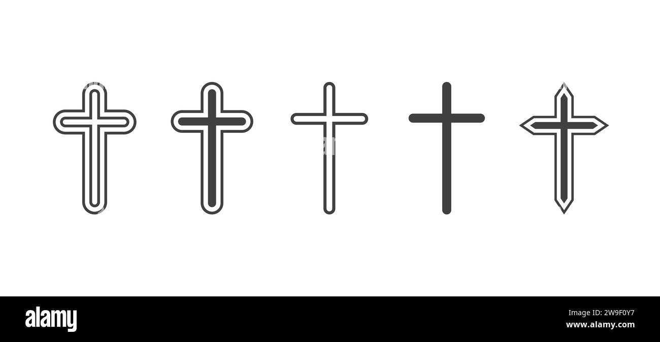 Flat Vector Black Christian Cross Icons Set Isolated on a White ...