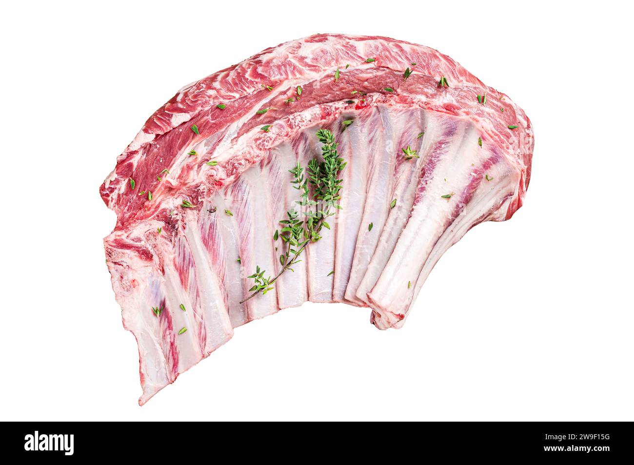 Lamb raw ribs rack Isolated on white background, top view Stock Photo ...