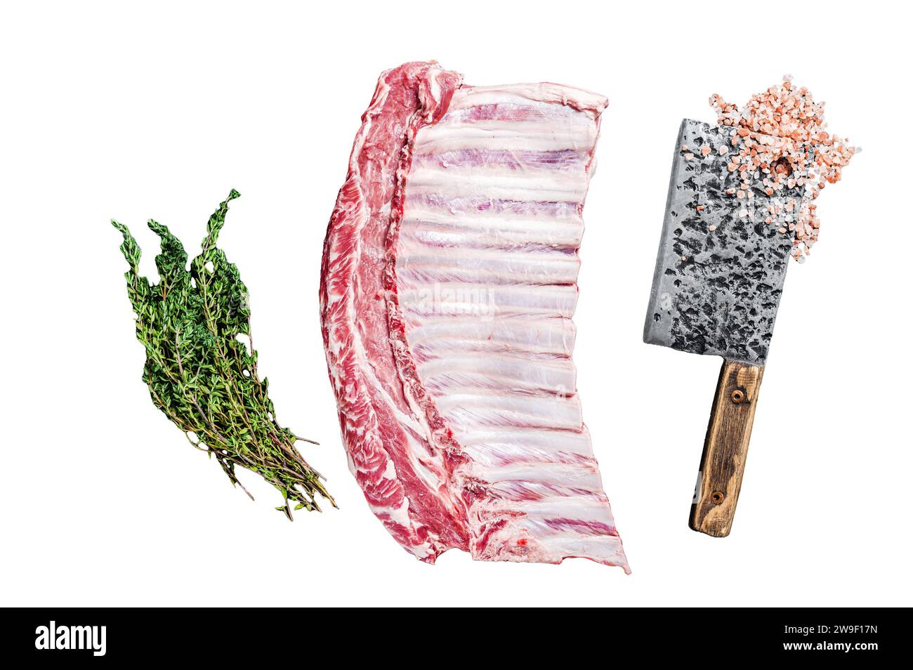 Raw rack of lamb ribs Isolated on white background, top view Stock ...