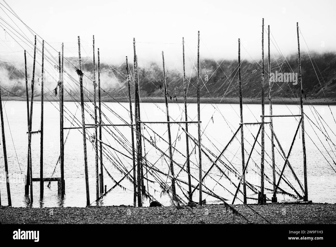 Traditional fishing net framework on the beach at Partridge Island on ...