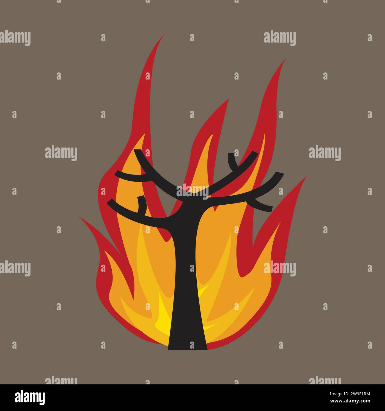 Silhouette of a tree trunk with a flame, natural disaster concept Stock ...