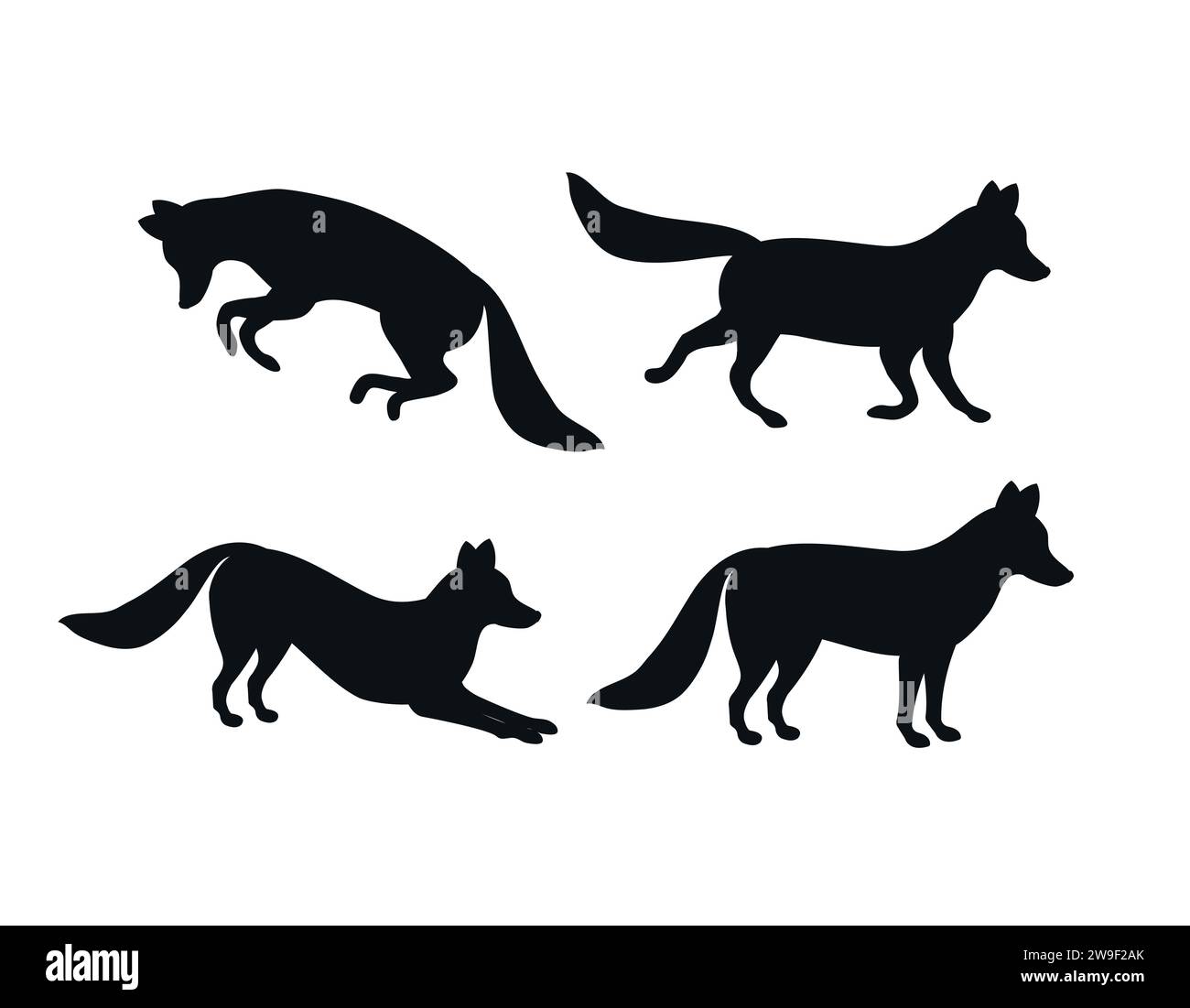 Vector set of flat hand drawn fox silhouette isolated on white ...