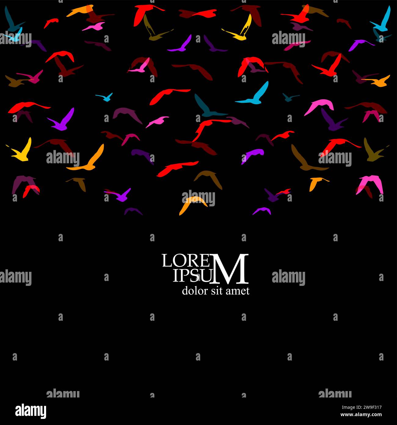 A flock of colored birds on a black background. Not AI. Vector ...