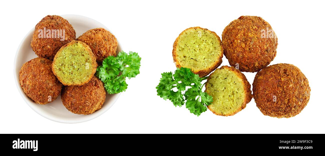 falafel on the plate isolated on white background. Top view. Flat lay ...