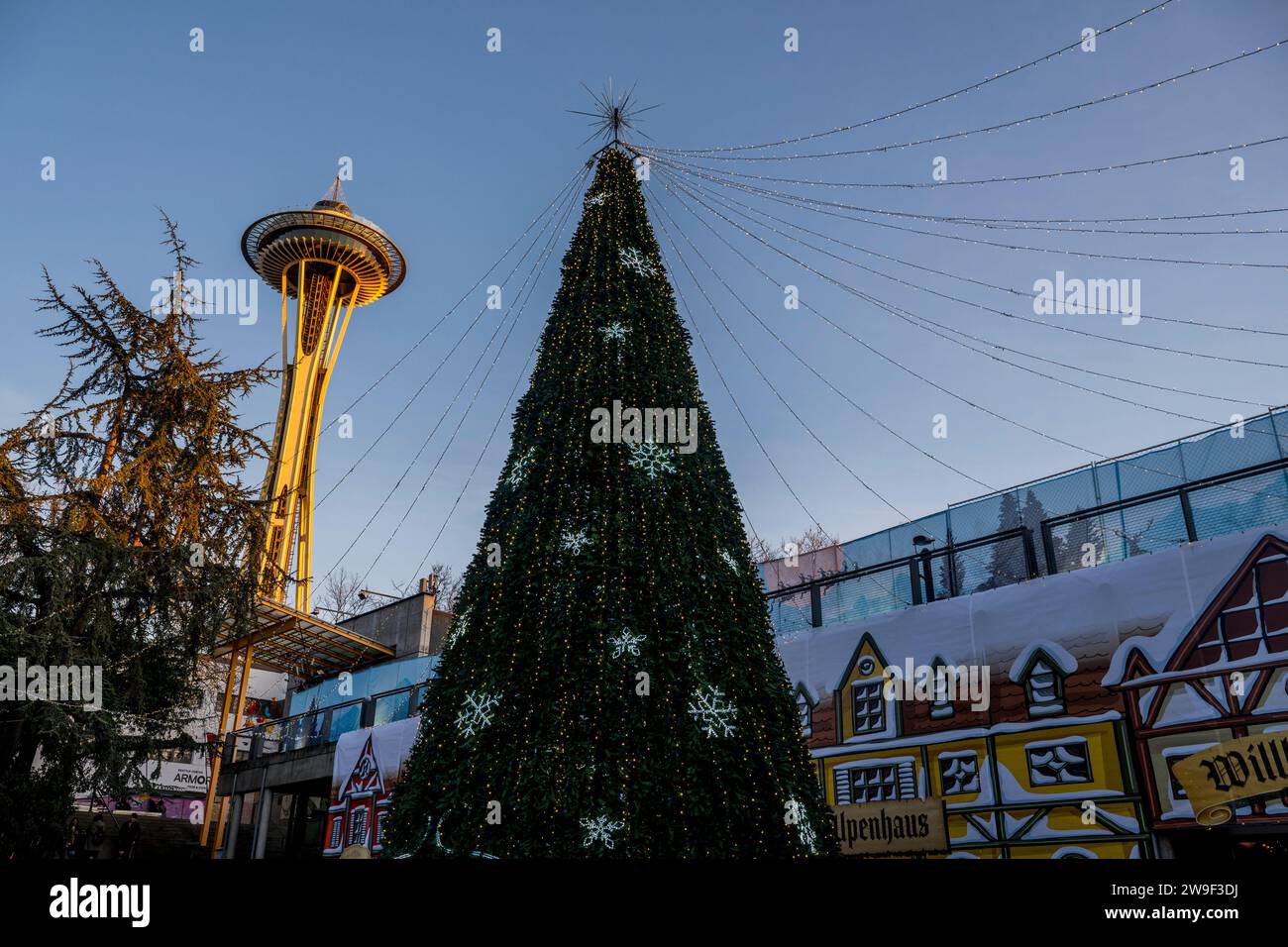 Seattle Christmas Market scene with the Christmas tree in front of the ...