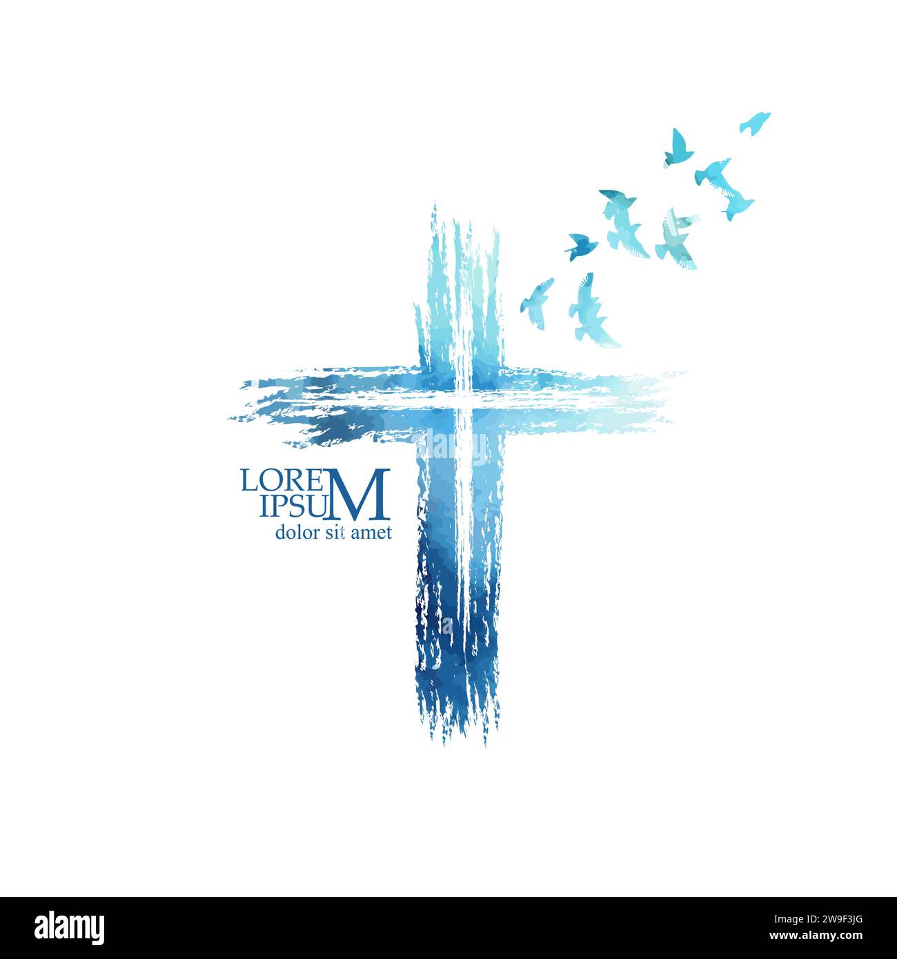 Blue cross religious with birds. Happy easter. hand drawing. Not AI ...