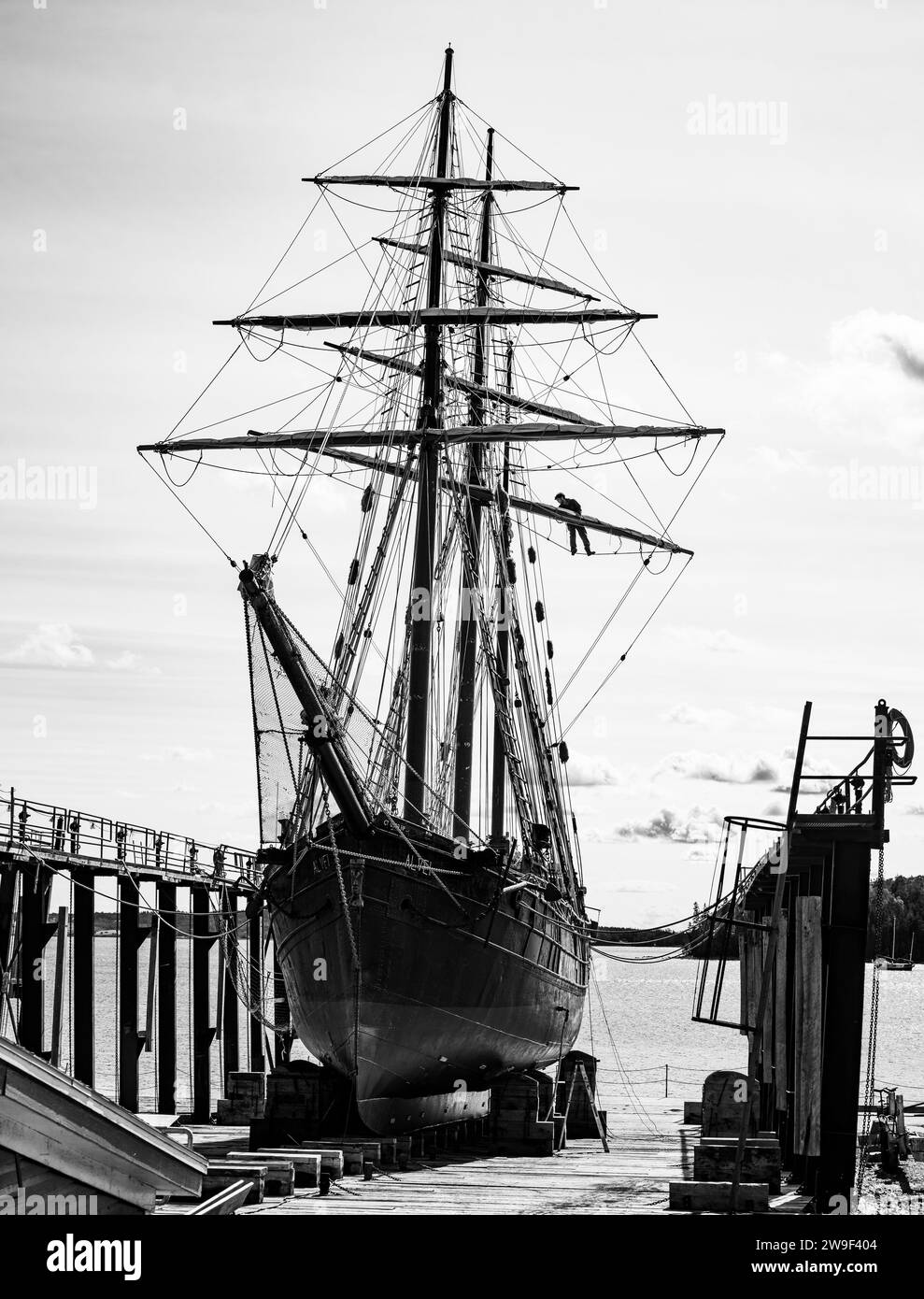 Steel tall ship SV Alvei hauled out of the water on the marine railway ...
