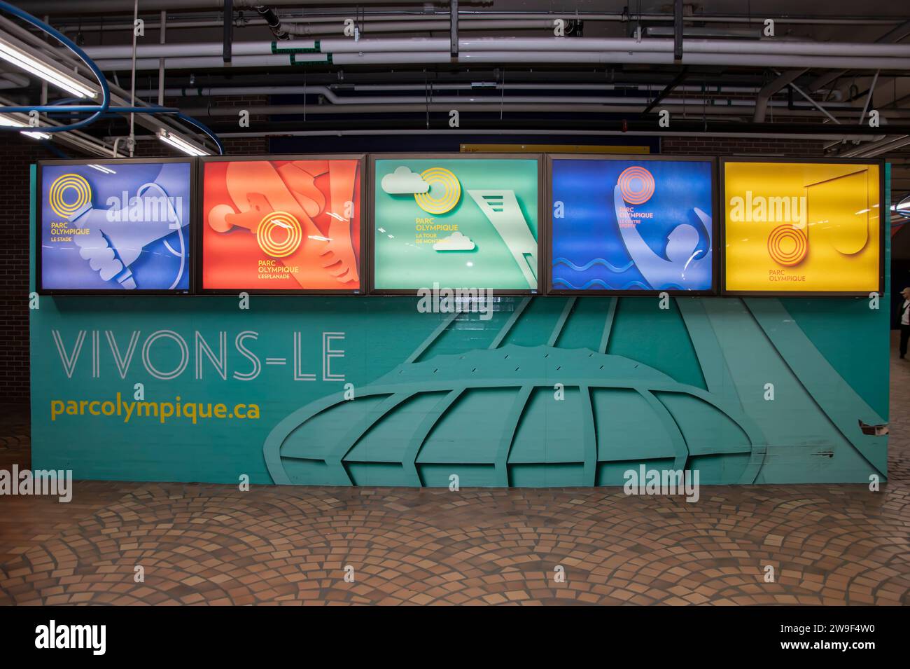 Olympic Park sign inside Olympic Stadium in Montreal, Quebec, Canada ...
