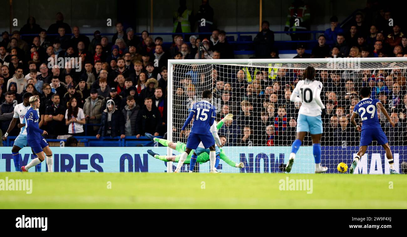 Chelsea's Mykhaylo Mudryk scores their side's first goal of the game ...