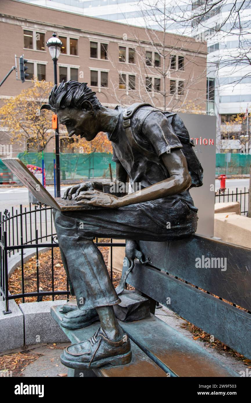 College student statue on Sherbrooke Street in downtown Montreal ...
