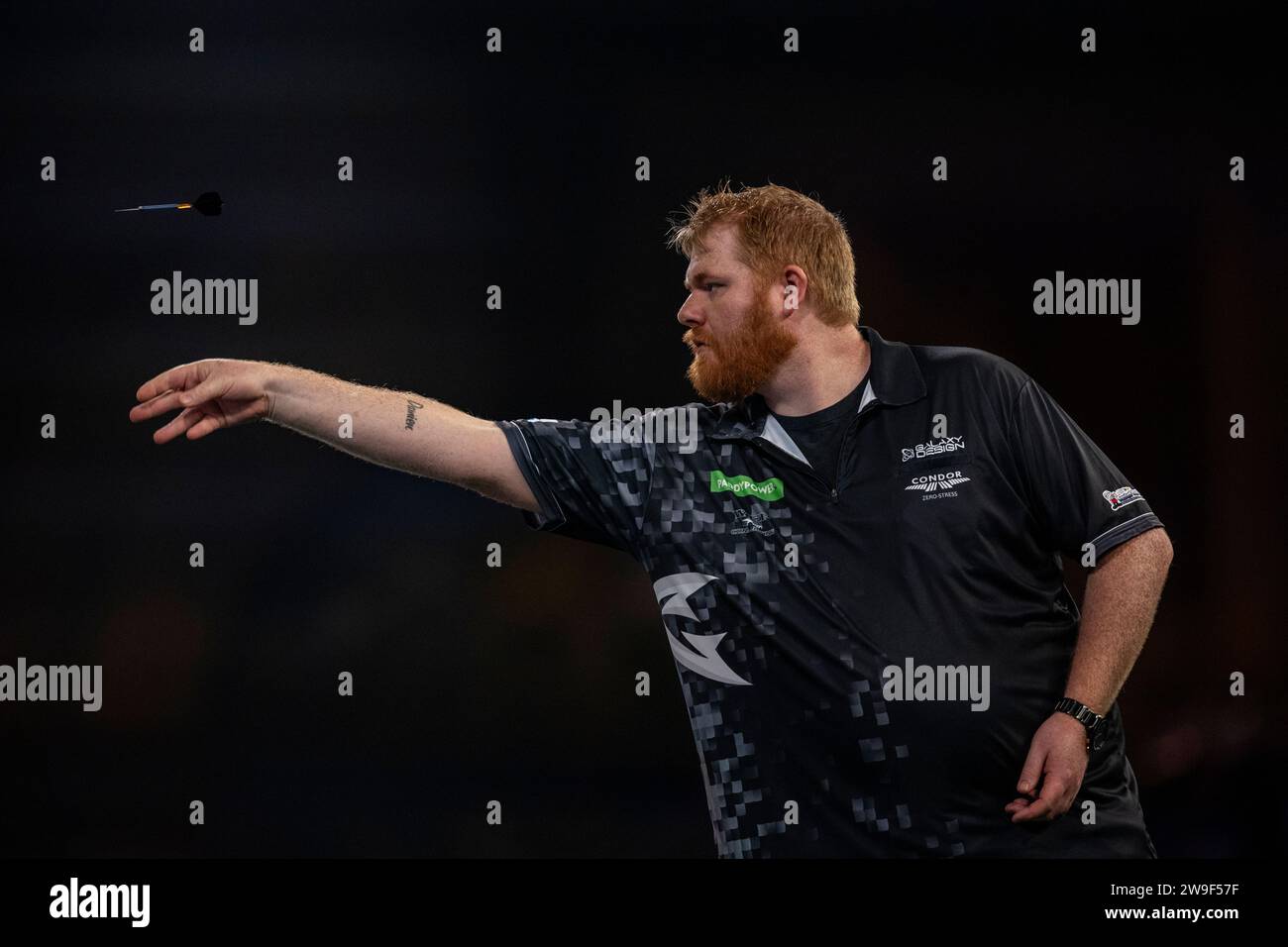 Matt Campbell in action in his match against Luke Littler during day ...